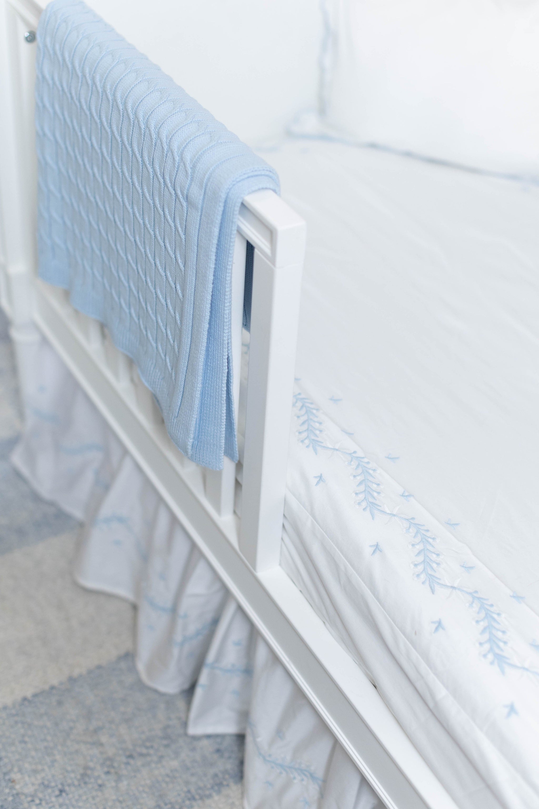 Sky Blue Embroidered Crib Skirt - Nursery Gifts – Little English