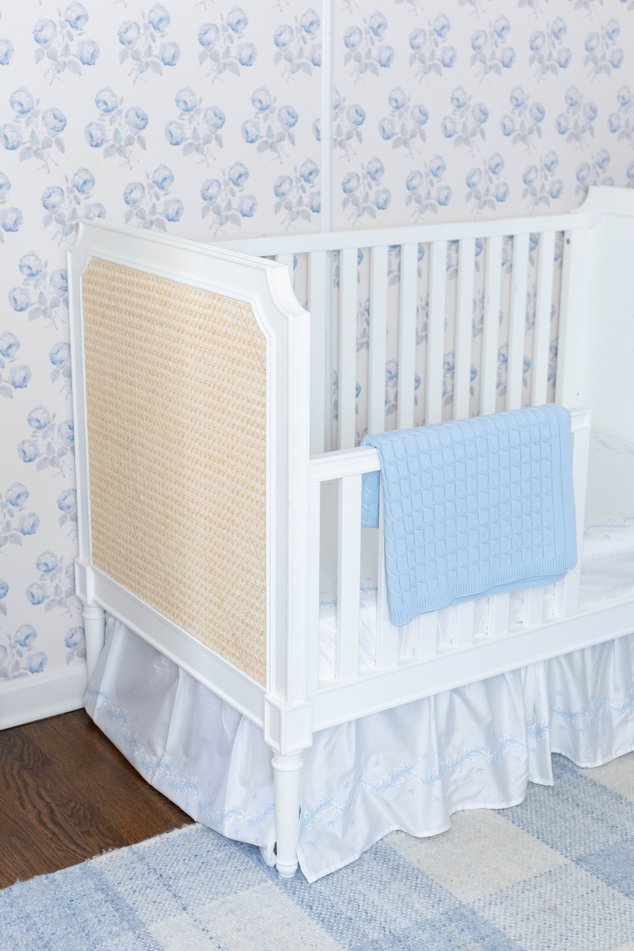Sky Blue Embroidered Crib Skirt - Nursery Gifts – Little English