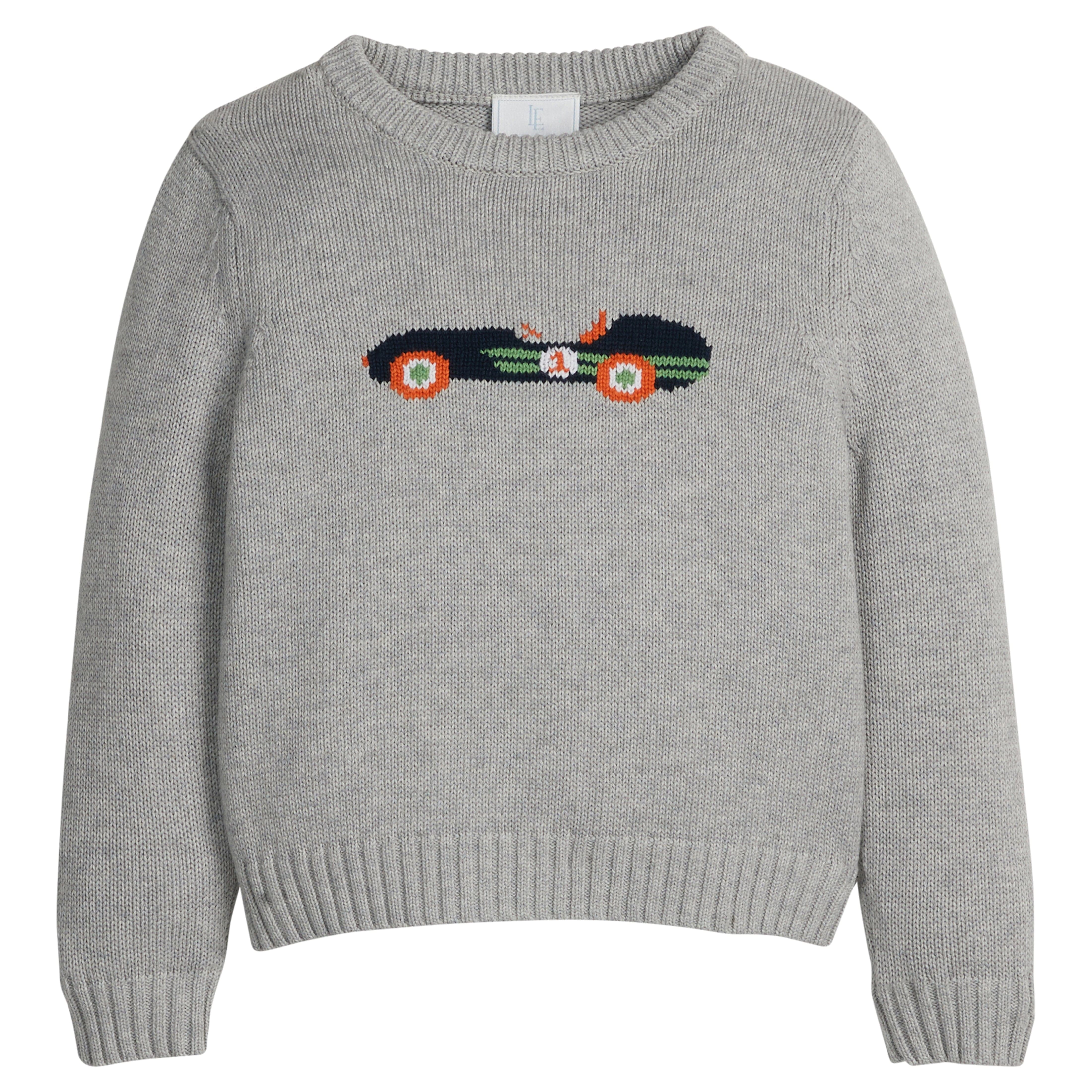 Boy's Vintage Race Car Intarsia Sweater on Gray | Little English