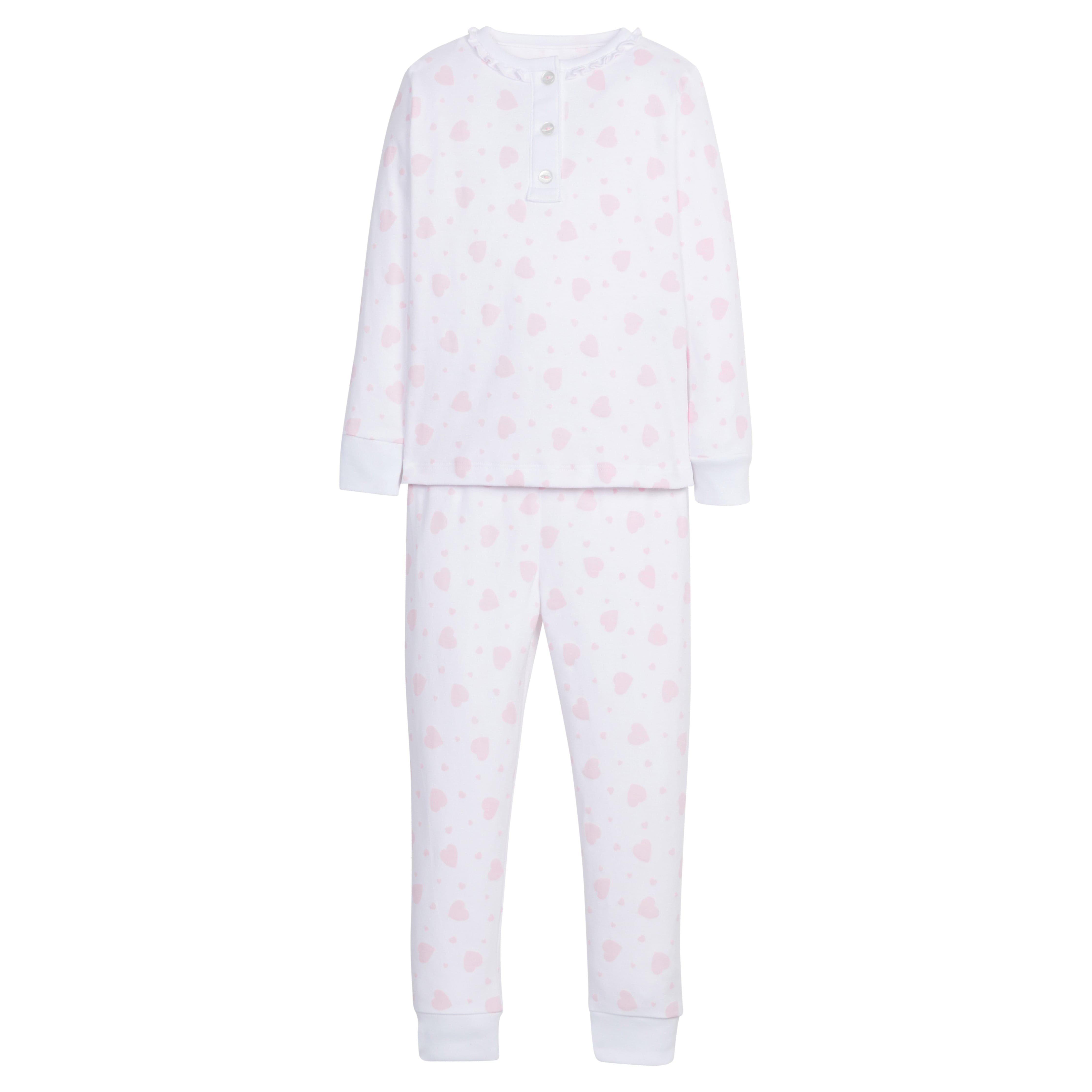 Girls Ruffled Printed Jammies in Pink Hearts – Little English
