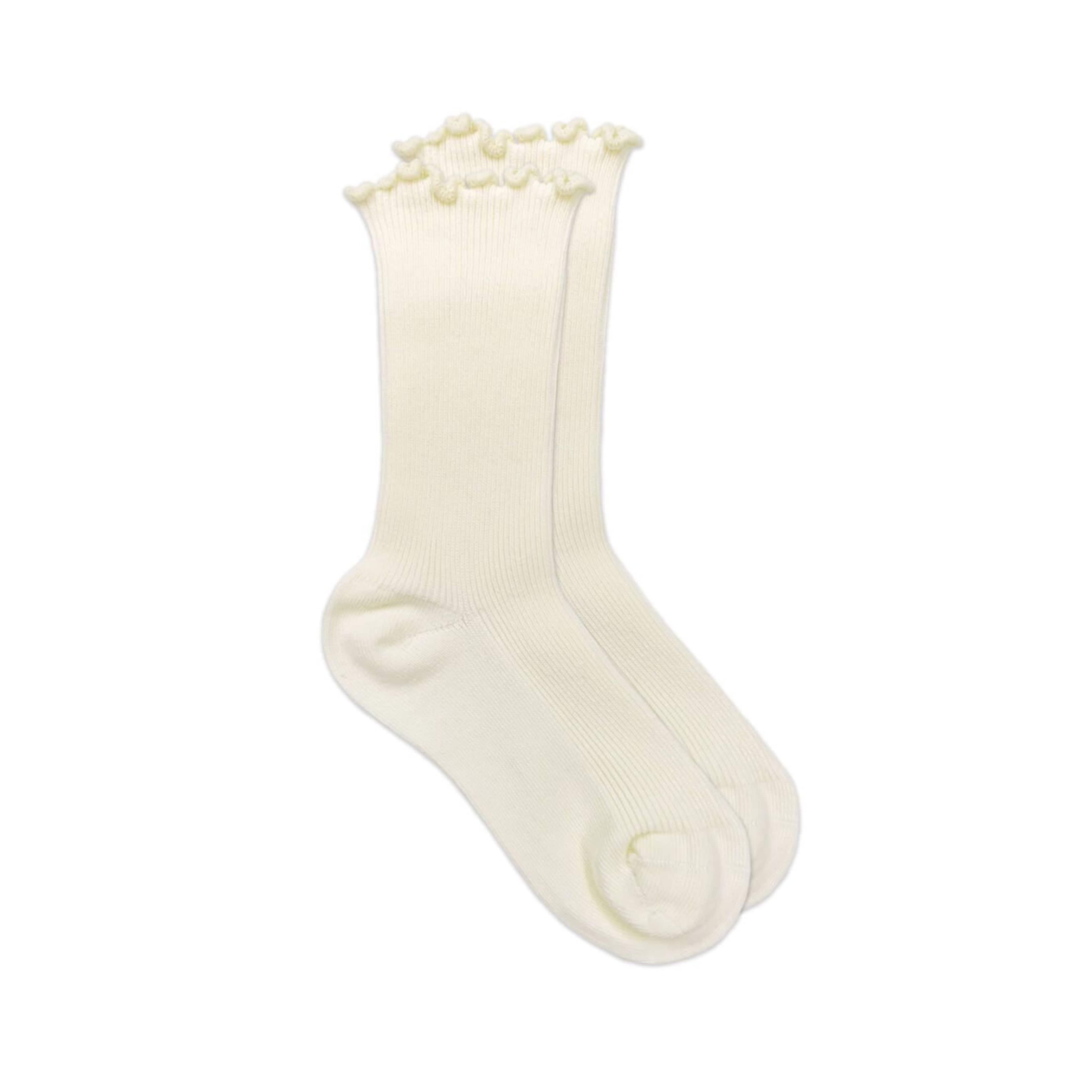 Ivory Seamless Ripple Edge Socks - Girl's Clothes – Little English