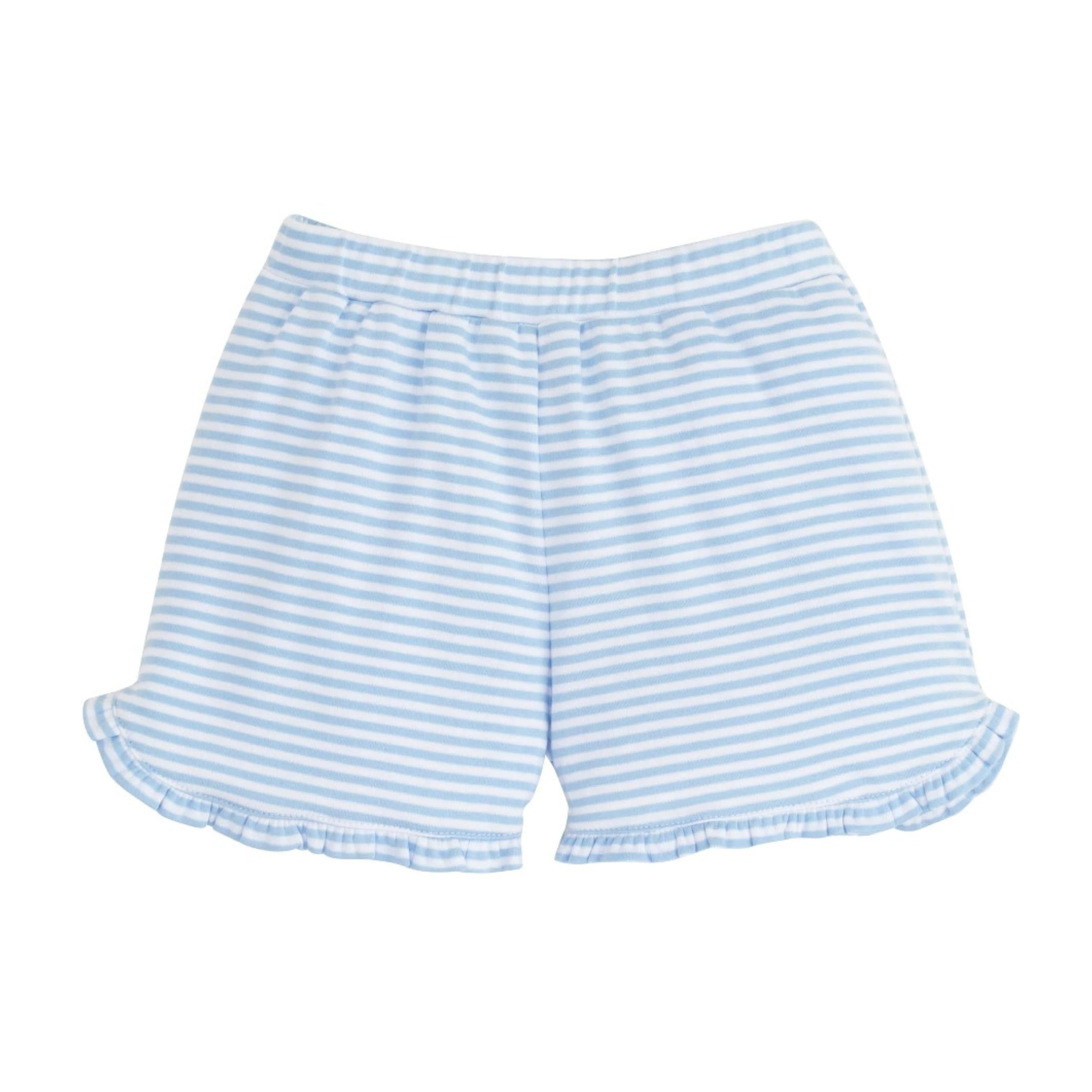 Girl's Light Blue Ruffled Shorts - Striped Bottoms – Little English
